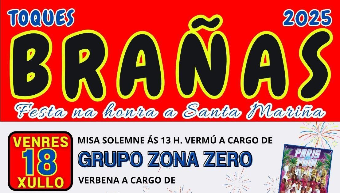 Fiestas de Brañas 2025 en Toques: Programa, cartel y agenda completa