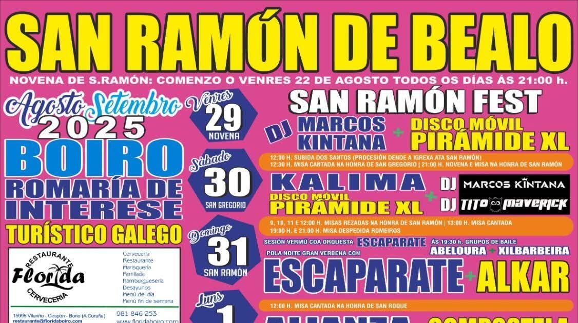 Fiestas de San Ramón de Bealo 2025 en Boiro: Programa, cartel y agenda ...