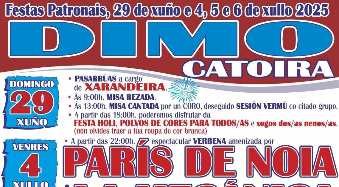 Fiestas patronales de Dimo 2025 en Catoira: Programa, cartel y agenda completa